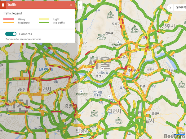 Bing 지도, 한국 비롯해 전 세계 55개국에 실시간 교통 정보 제공:: 보드나라