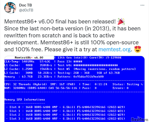 약 10년만의 정식버전 업데이트, Memtest86+ 6.0 출시:: 보드나라