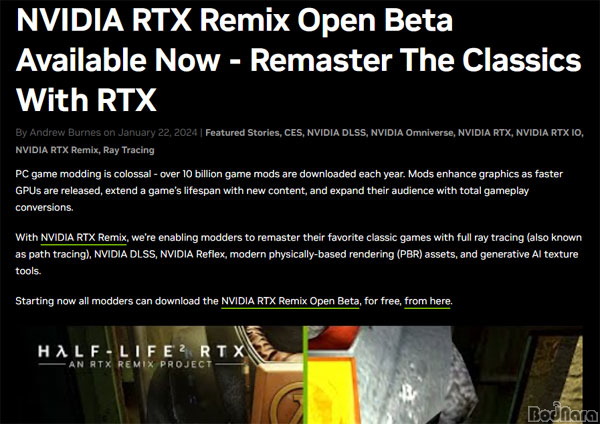 클래식 게임의 RTX 모드 개발, 엔비디아 RTX 리믹스 오픈베타 시작:: 보드나라