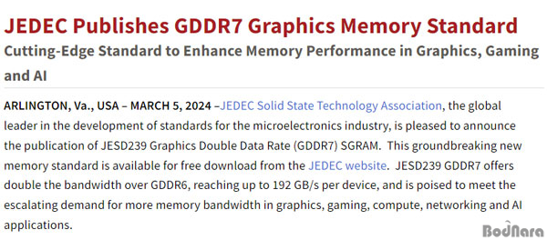 JEDEC GDDR7 표준 공식 발표, 최소 2GB에서 최대 8GB칩 지원:: 보드나라