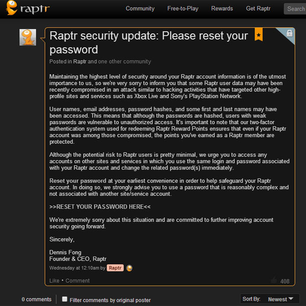 AMD 게이밍 이볼브드 Raptr 사용자 계정 해킹, 비밀번호 변경 촉구:: 보드나라