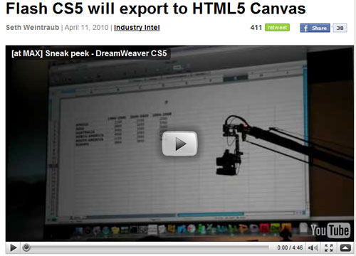 플래쉬를 HTML5로 컨버팅, Adobe CS5의 Exporting tool:: 보드나라