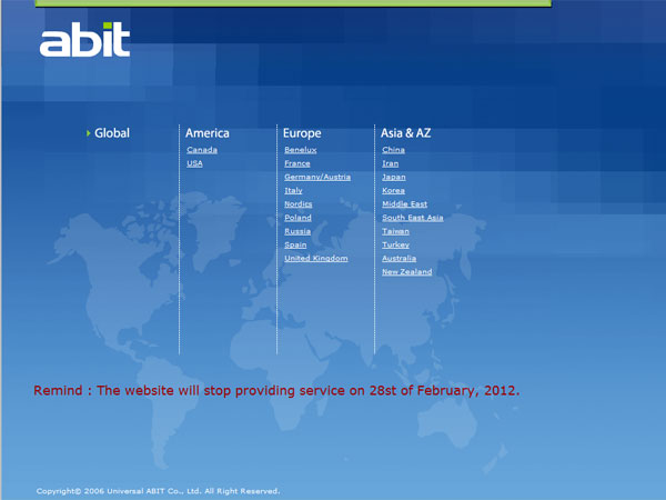ABIT 홈페이지 서비스 2월 말 완전히 중단한다:: 보드나라